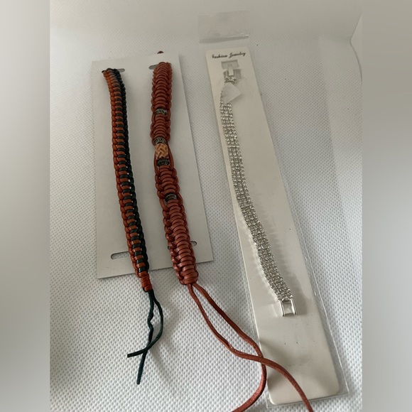 Jewelry | 2 Brown Macrame Strands 1 Rhinestone Bracelet Still New ...